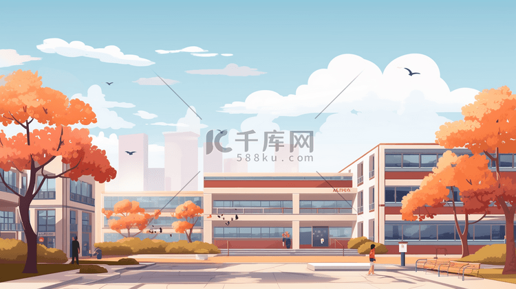 唯美学校建筑16插画图片 千库网