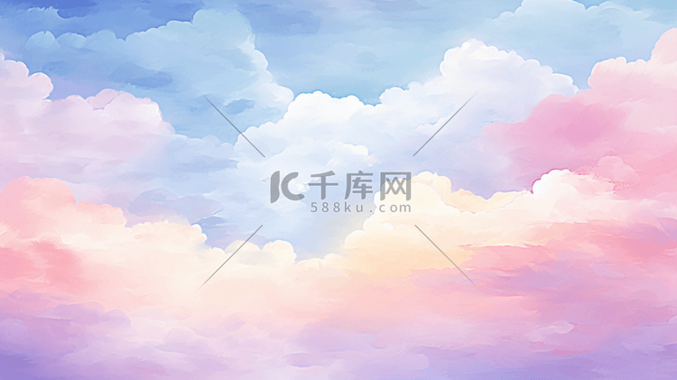 粉色手绘水彩粉彩天空背景插画图片 千库网