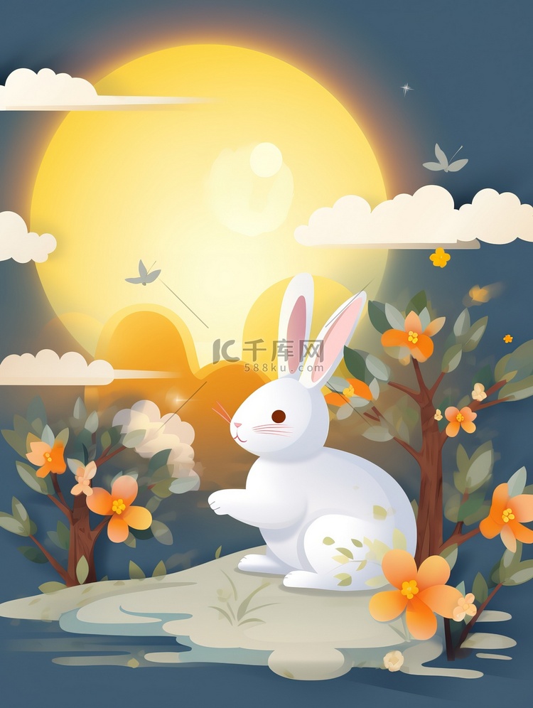 中秋月兔灯笼桂花矢量图13插画图片 千库网