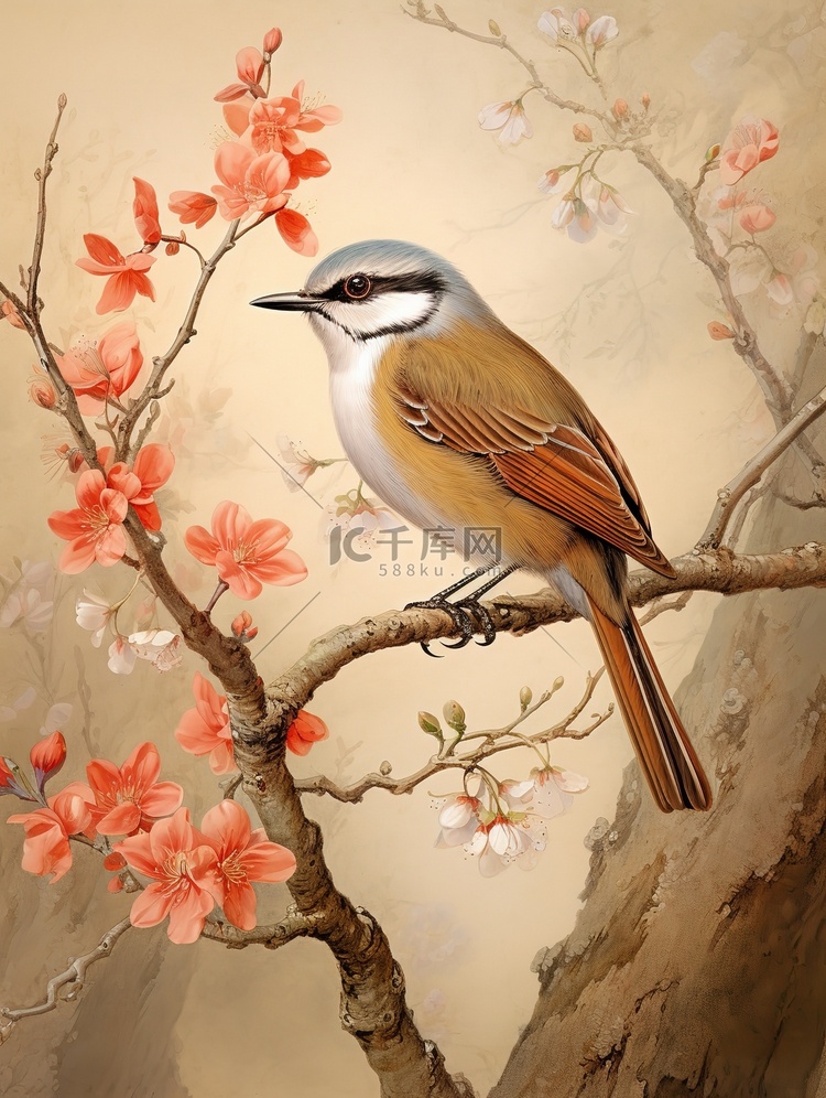 中国古代花鸟画水墨精品16插画图片 千库网