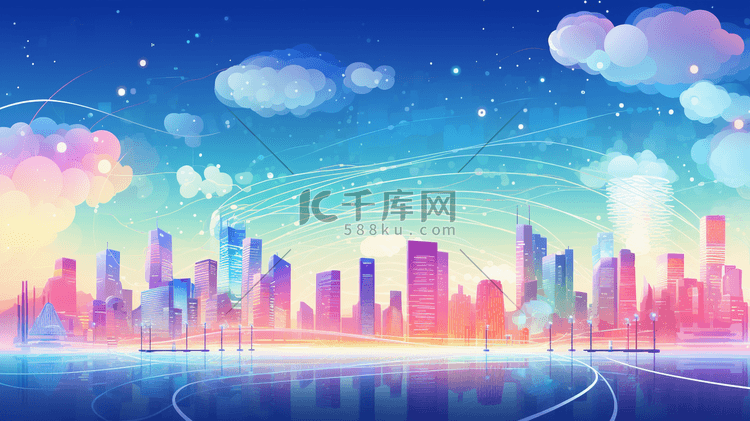 彩色智慧城市建筑15插画图片 千库网