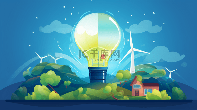 彩色扁平化新能源电灯泡34插画图片 千库网