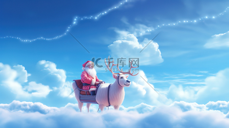 天空云端圣诞老人与驯鹿15插画图片 千库网