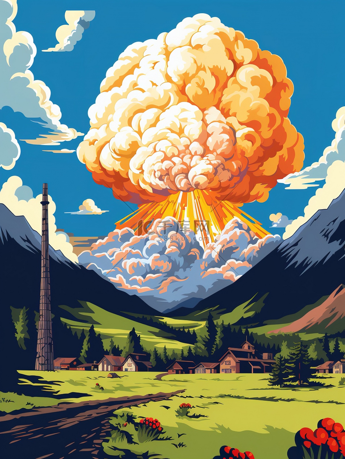 巨大的蘑菇云火山爆发18插画图片 千库网
