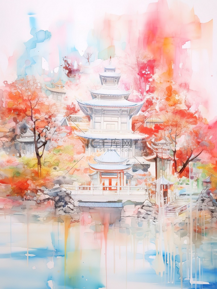 空灵抽象彩色中国风山水19插画图片 千库网