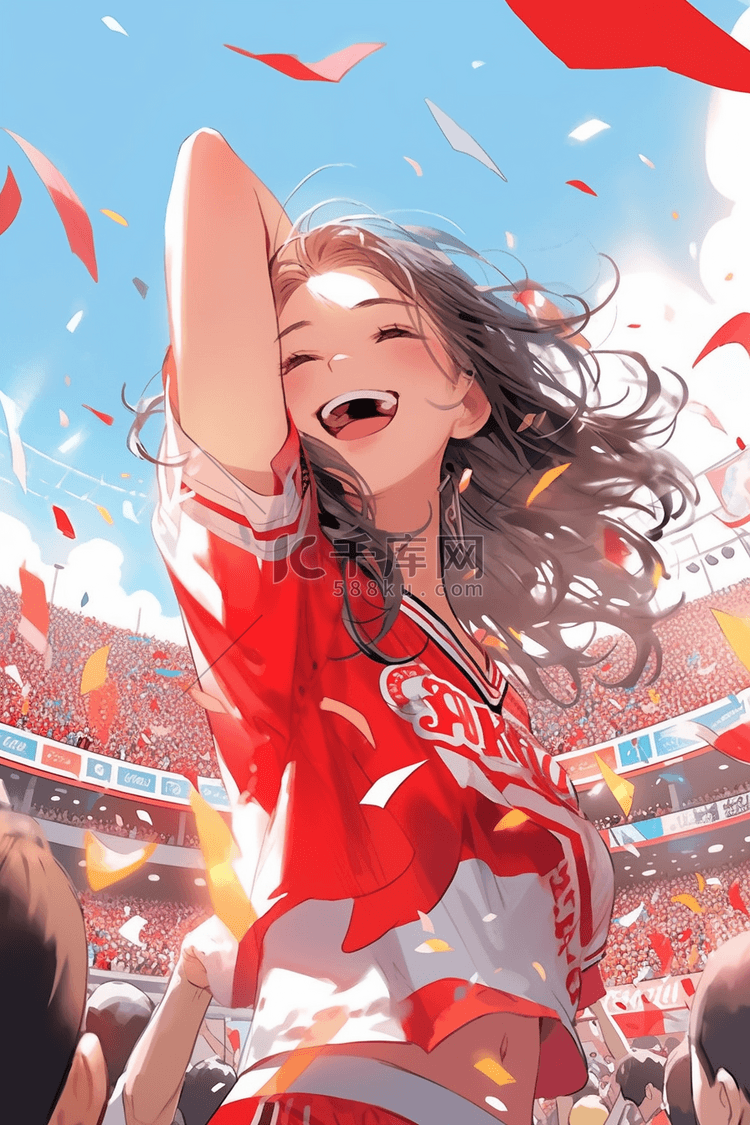 手绘国庆节可爱女孩庆祝欢呼插画图片 千库网