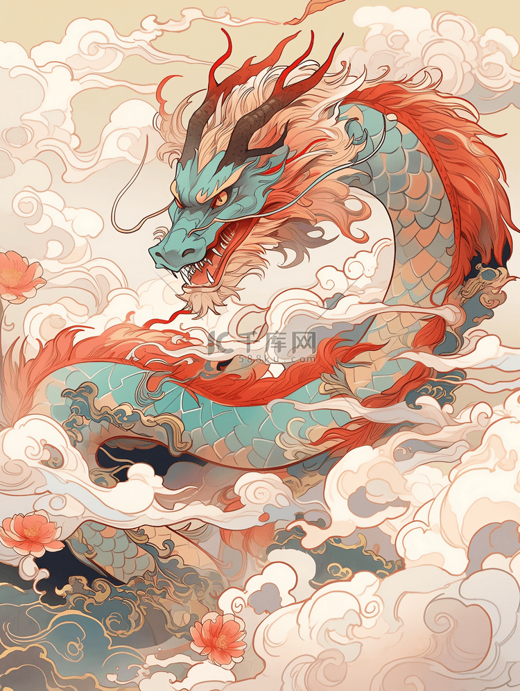 古风龙年祥云巨龙中国龙龙年插画图片 千库网