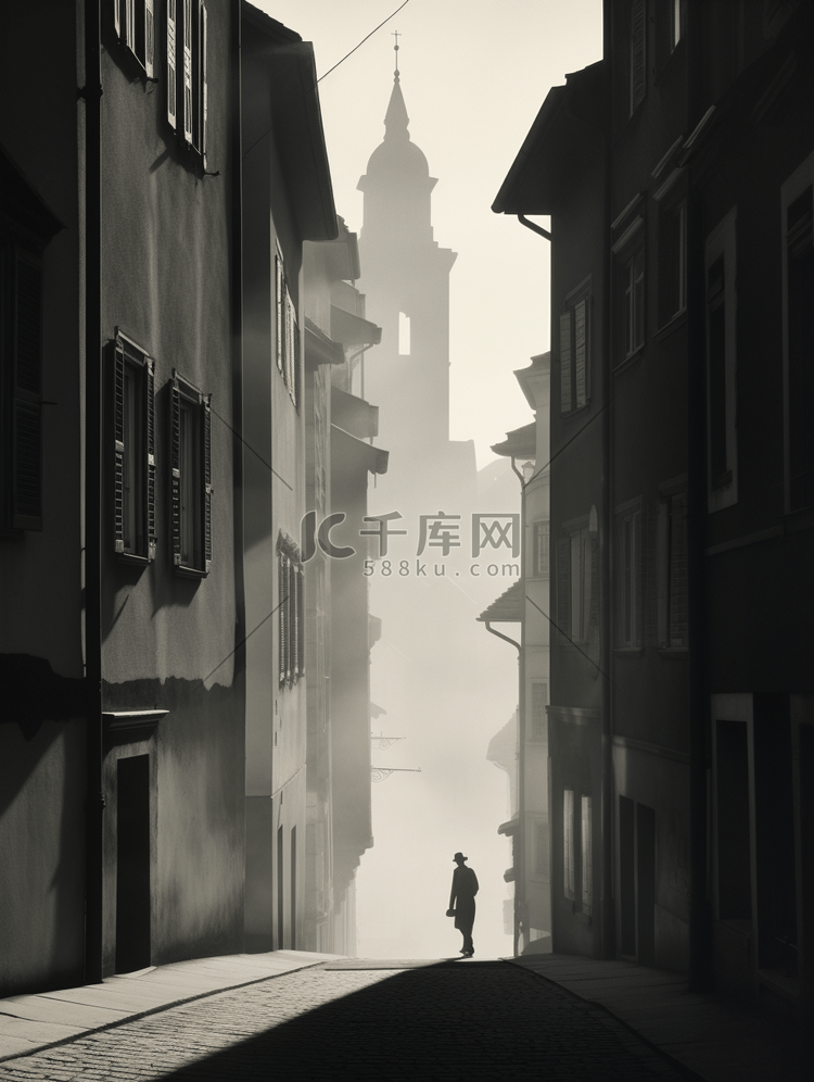 彩色城市建筑街景风景光影1插画图片 千库网