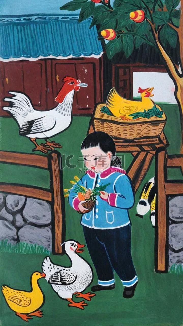 非物质文化遗产农民画3素材插画图片 千库网