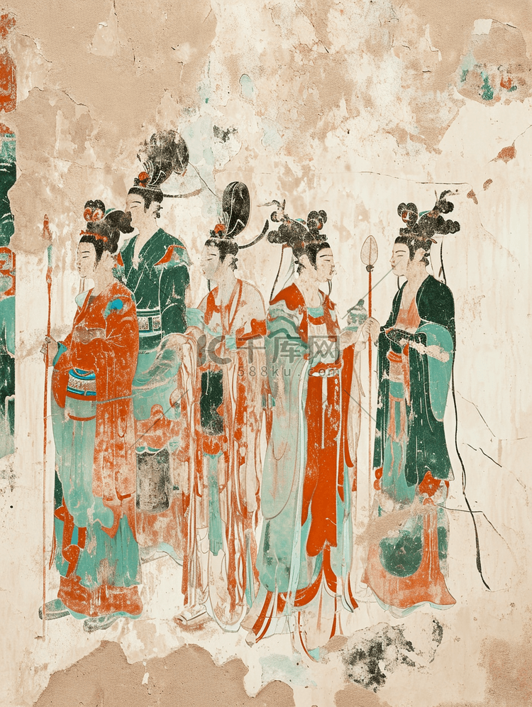 中式古代街道繁华平铺壁画的17插画图片 千库网