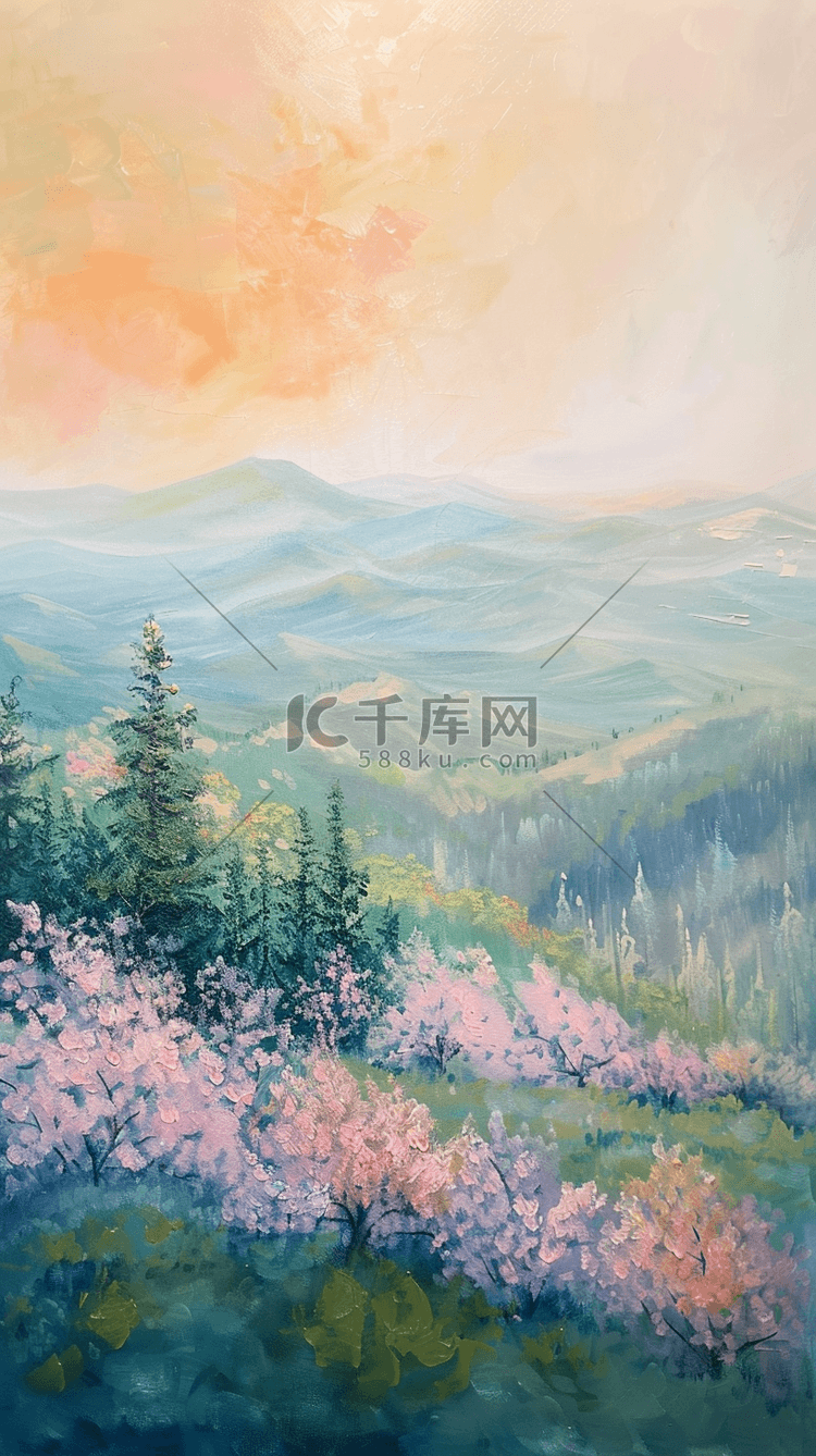 油画肌理磨砂多巴胺夏天山谷风景插画图片 千库网