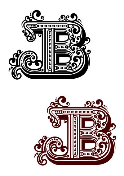 大写字体的书法字母 B带有优雅的漩涡和圆点装饰用于证书或字母组合设计背景图片免费下载 海报banner 高清大图 千库网 图片编号