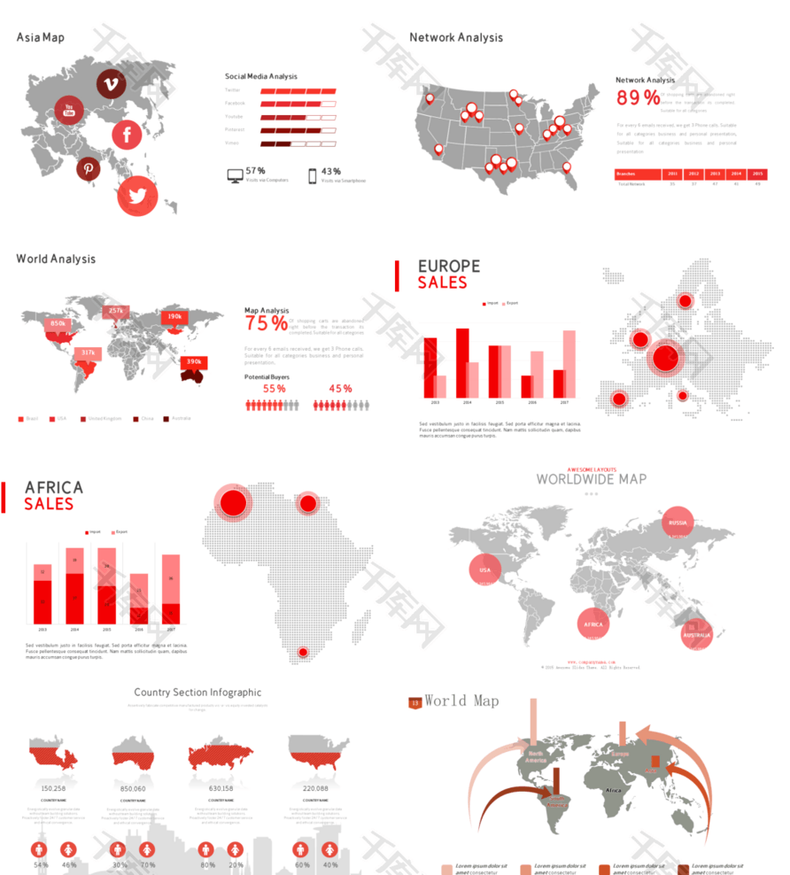 30套红色世界地图PPT图表合集ppt模板免费下载-PPT模板-千库网