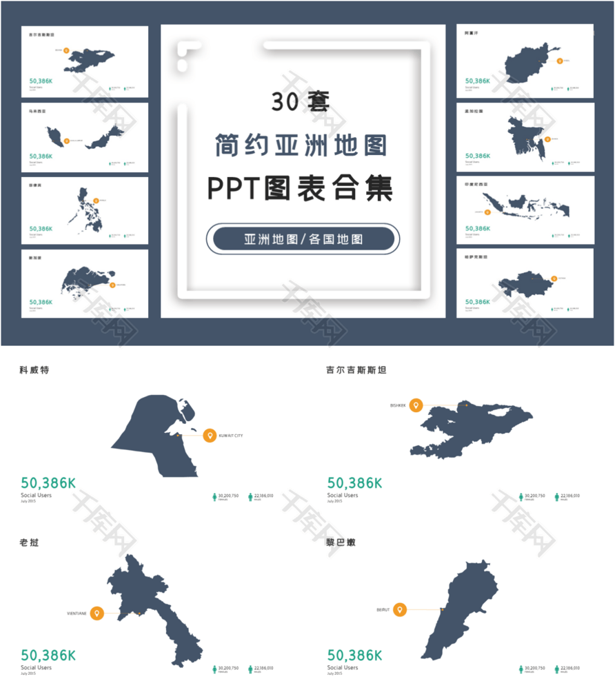 30套简约亚洲地图PPT图表合集ppt模板免费下载-PPT模板-千库网