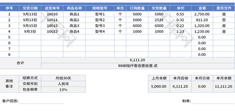 对账单模板Excel模板-免费excel表格模板下载-千库网