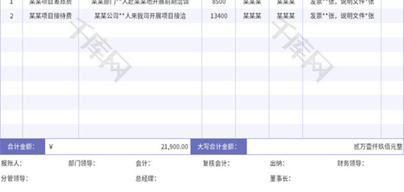 财务报账签单Excel模板-免费excel表格模板下载-千库网