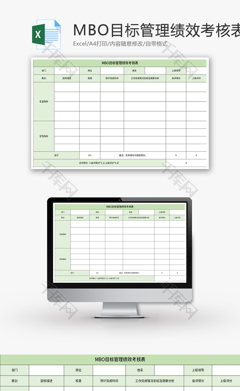 MBO目标管理绩效考核表Excel模板-免费excel表格模板下载-千库网