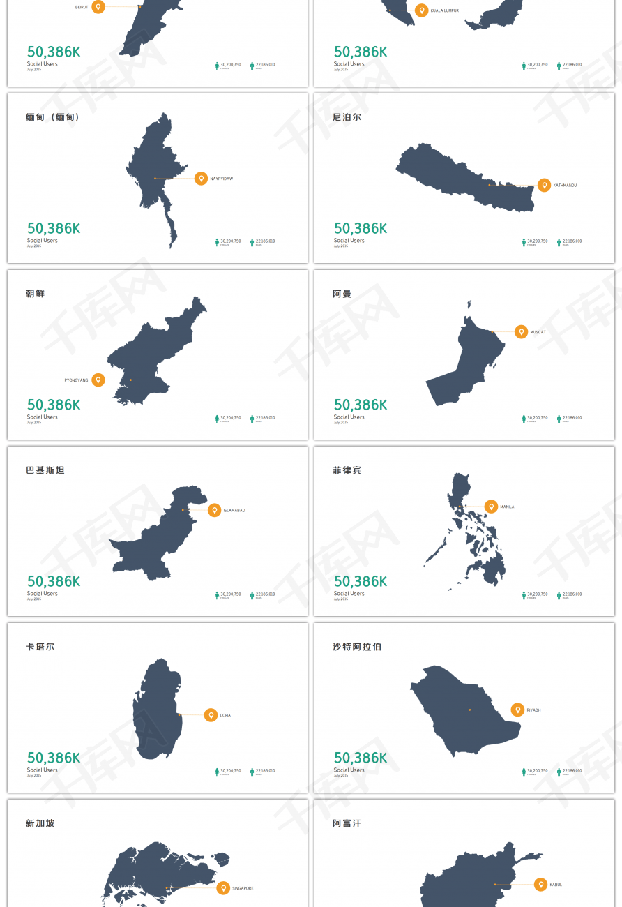 30套简约亚洲地图PPT图表合集ppt模板免费下载-PPT模板-千库网