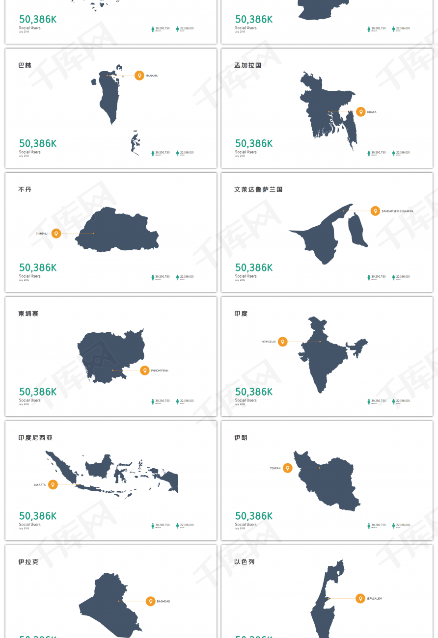 30套简约亚洲地图PPT图表合集ppt模板免费下载-PPT模板-千库网