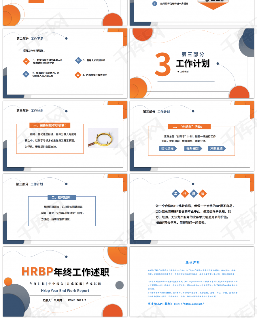 简约hrbp年终工作述职报告PPTppt模板免费下载-PPT模板-千库网
