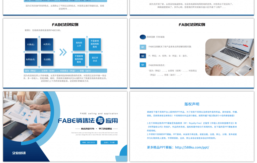 蓝色大气商务FABE销售法与应用PPT-免费PPT模板下载-千库网