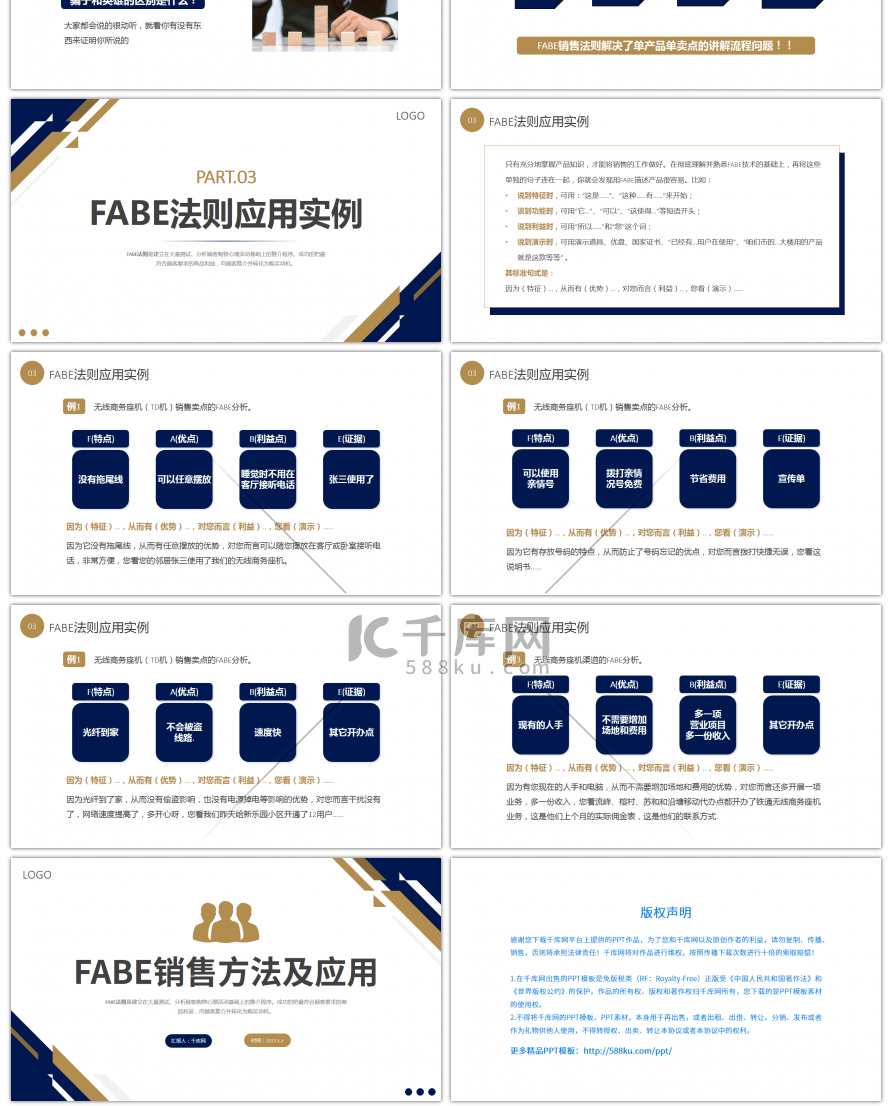 棕色蓝色FABE销售法培训PPT-免费PPT模板下载-千库网