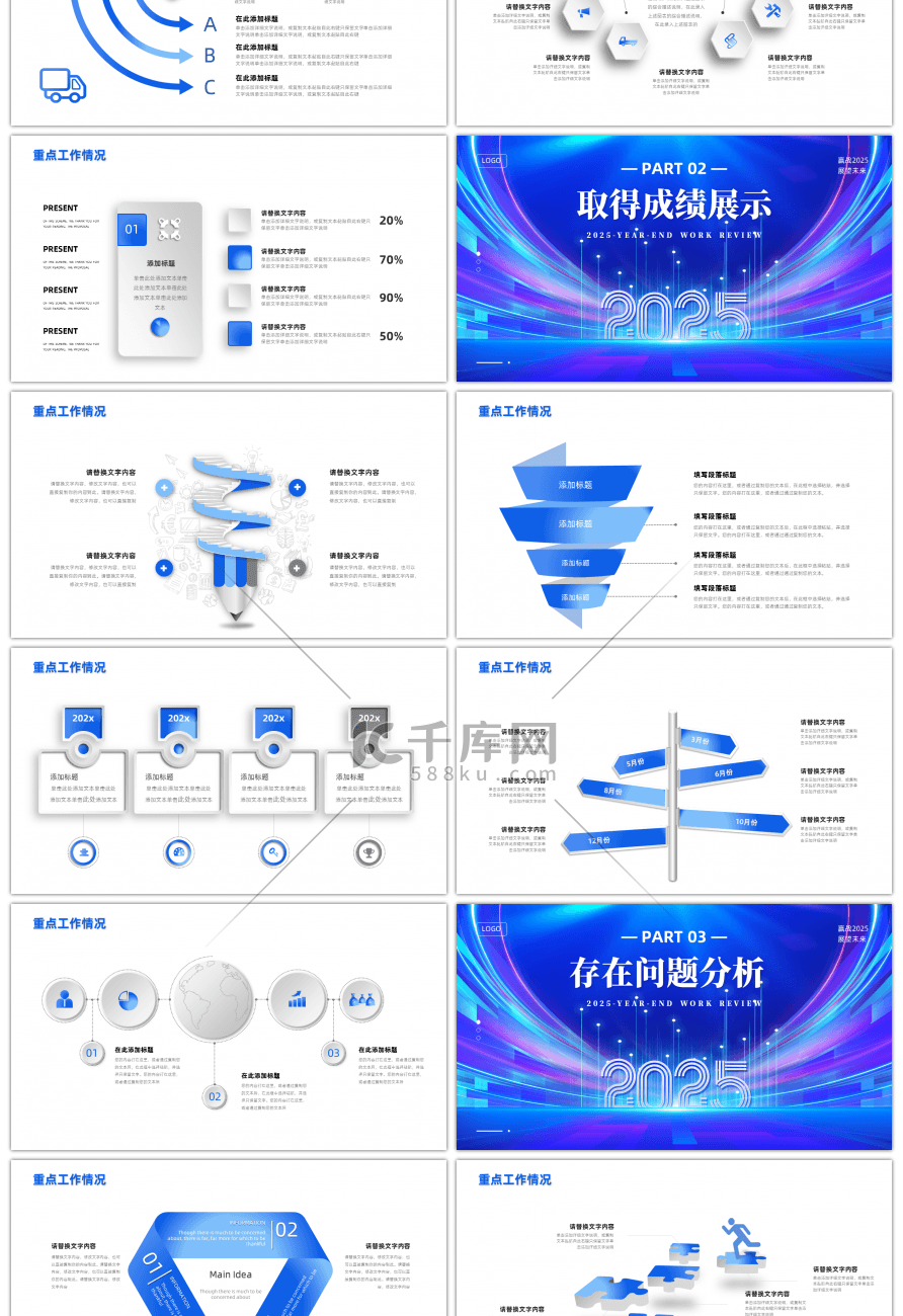 蓝色商务风微粒体2025势在必然通用PPppt-免费PPT模板下载-千库网