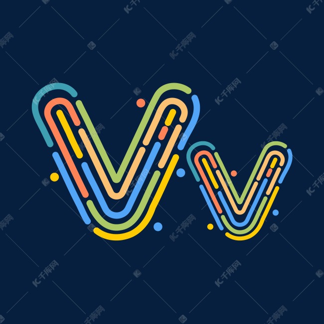 创意卡通线条字母Vv艺术字设计图片-千库网
