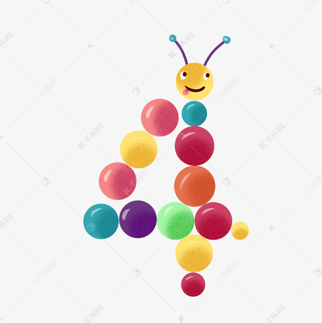 卡通可爱彩色毛毛虫数字4艺术字设计图片-千库网
