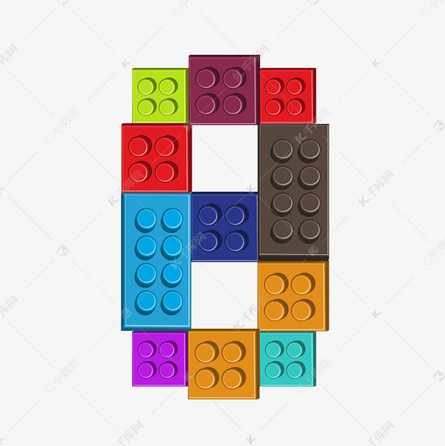 彩色卡通积木数字8艺术字设计图片-千库网