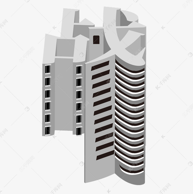 灰色立体楼房教学楼战字艺术字设计图片-千库网