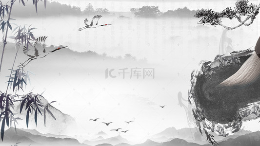 毛笔画水墨背景图片_毛笔画水墨背景素材图片_千库网