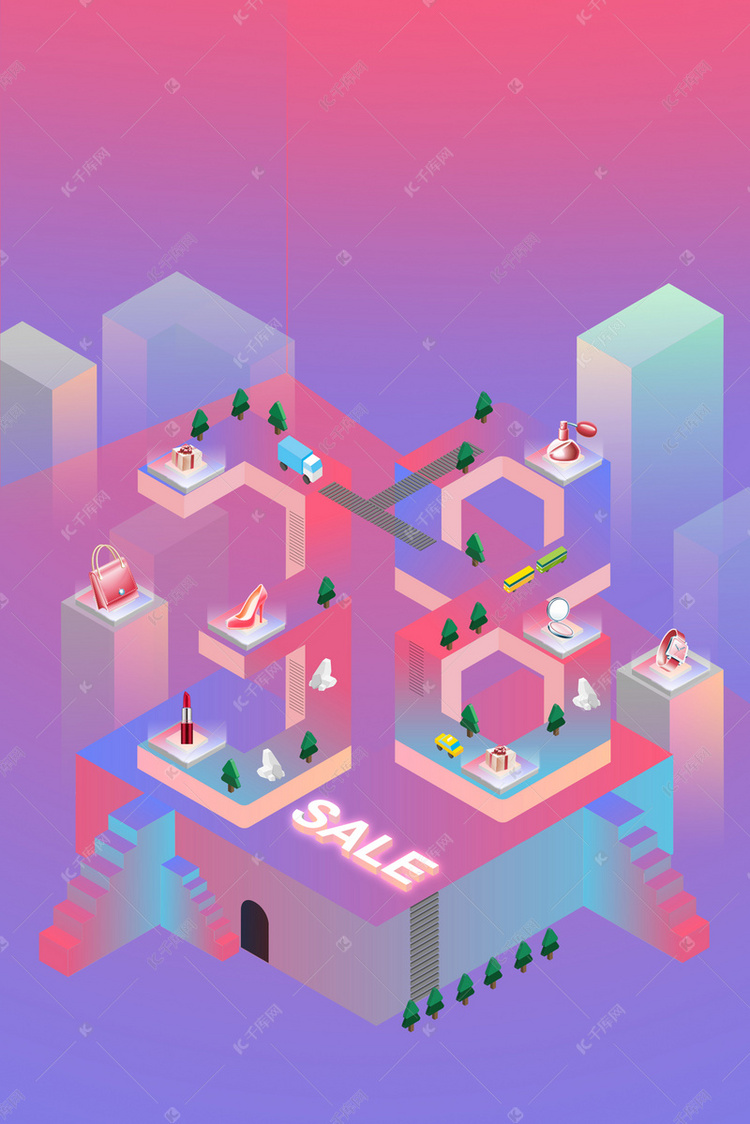 2.5d广告背景海报背景图片免费下载-千库网