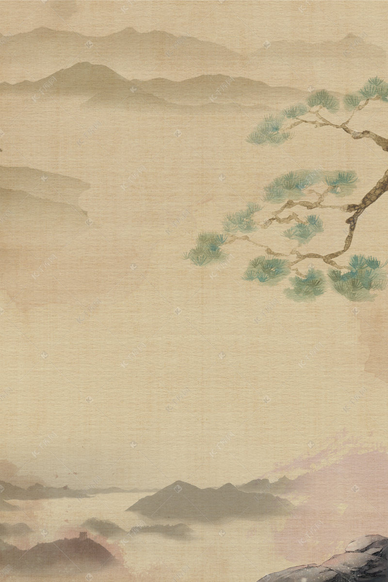 典雅水墨质朴古风海报背景图片免费下载-千库网