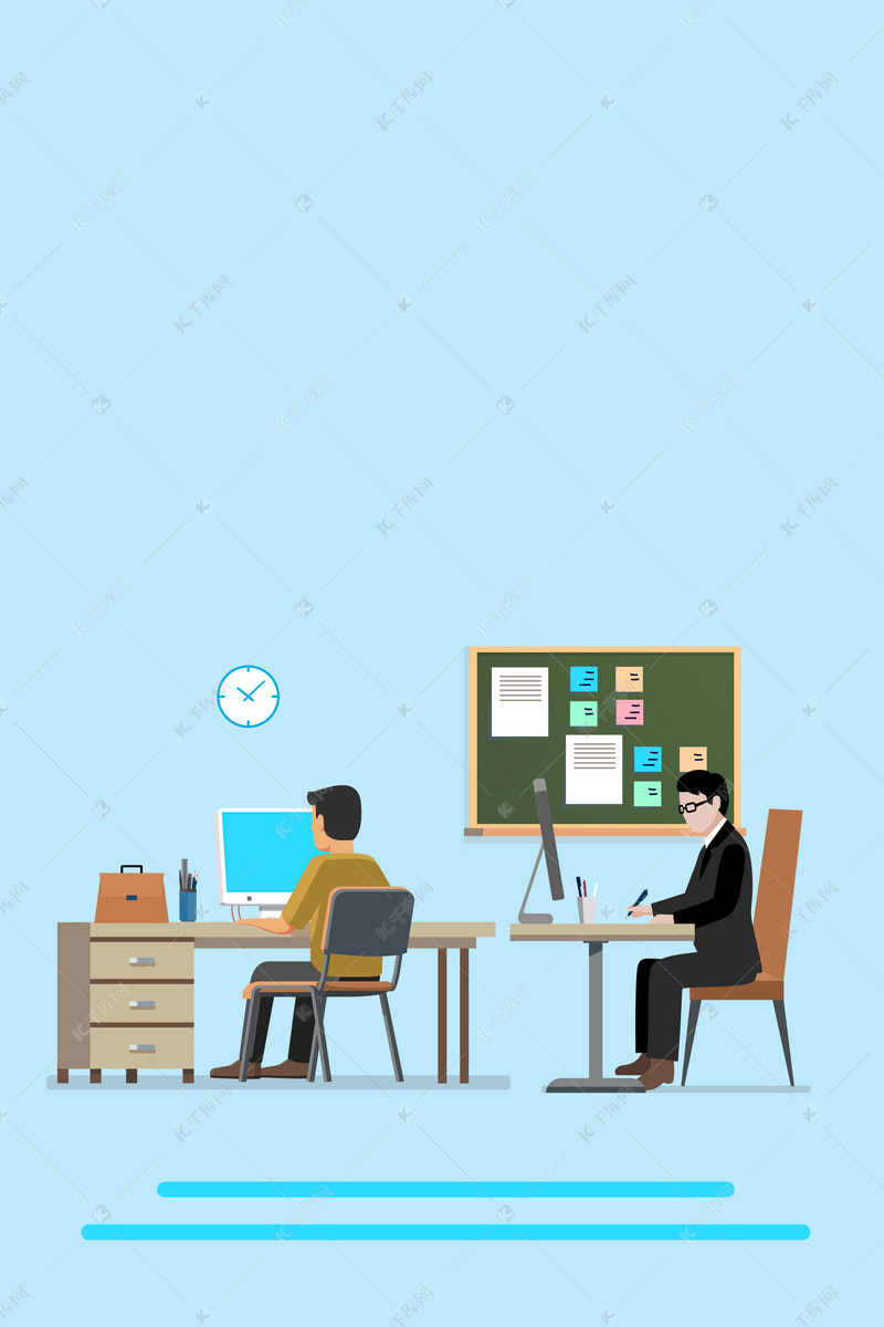 矢量简约扁平蓝色职场工作背景图片免费下载-千库网