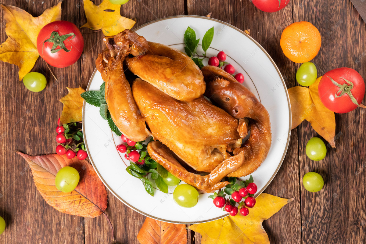 感恩节美食烤鸡水果高清摄影大图-千库网