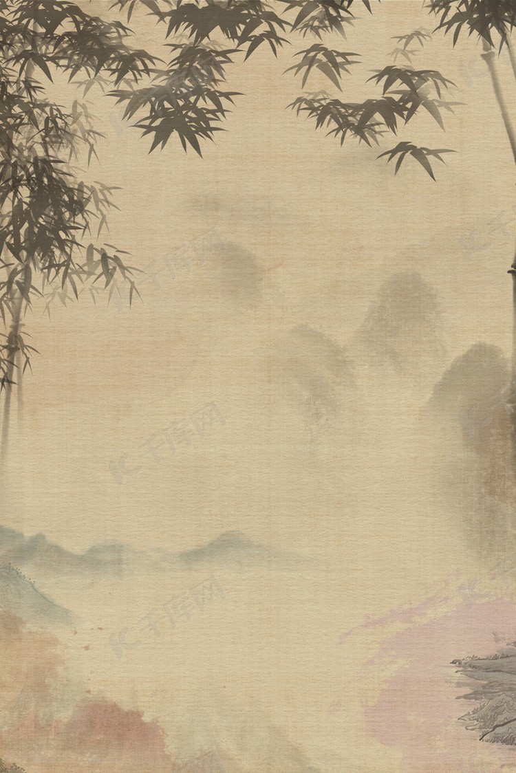 典雅质朴墨竹古风海报背景图片免费下载-千库网