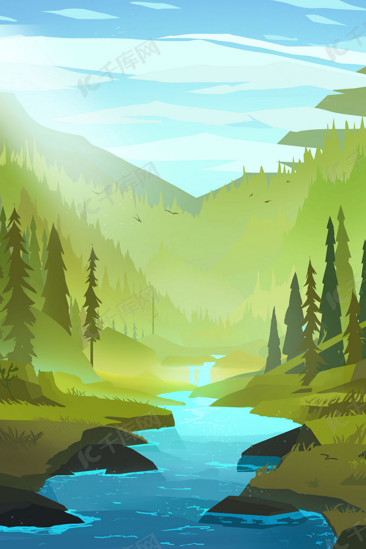 卡通绿色大森林免抠图背景图片免费下载-千库网
