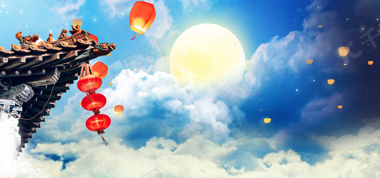 中秋国庆天空唯美背景图片免费下载-千库网