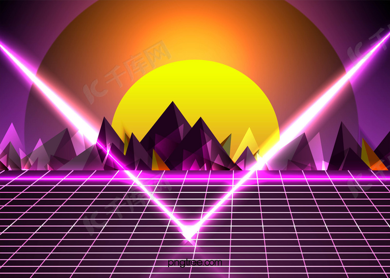 太阳发光渐变复古80年代背景图片免费下载-千库网