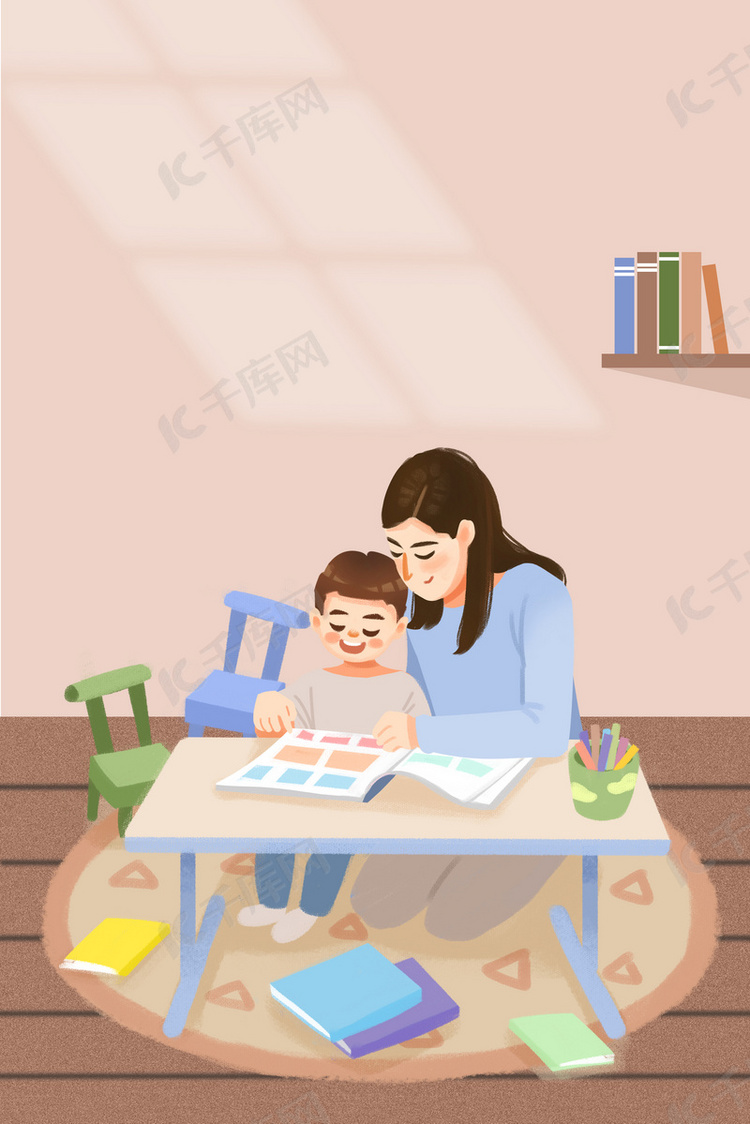 家庭教育亲子教育简约卡通背景图片免费下载-千库网