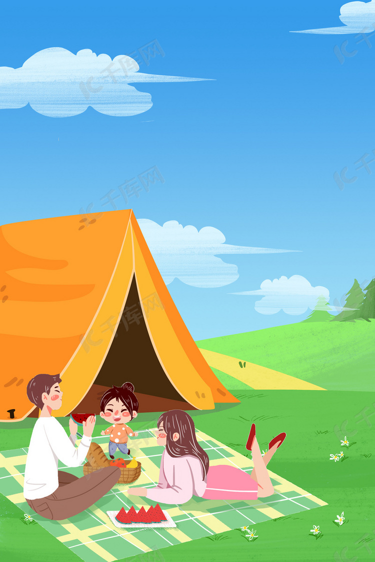 家庭教育卡通蓝绿可爱亲子教育背景图片免费下载-千库网