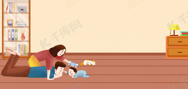家庭教育卡通米色简约家居背景图片免费下载-千库网