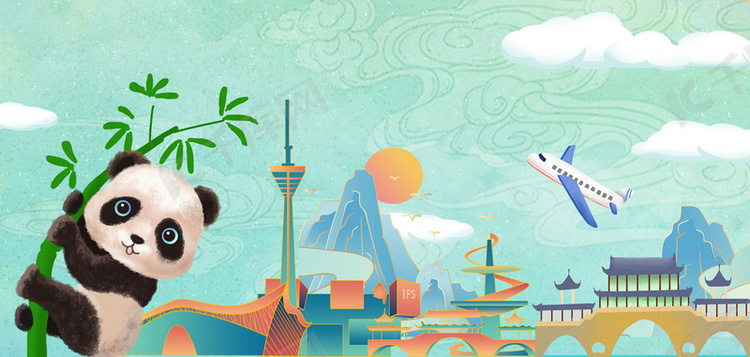 成都熊猫绿色背景图片免费下载-千库网