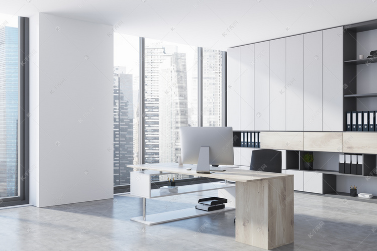 有书柜、窗的 Ceo 办公室高清摄影大图-千库网