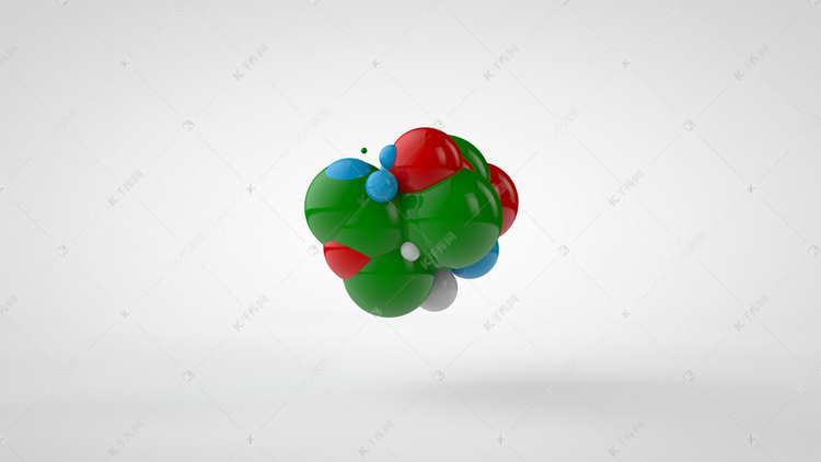 3d 渲染许多绿色、红色、蓝色和白色的彩色球。球体随机位于空间中，具有不同的大小和不同的颜色。3d 插图隔离在白色背景上高清摄影大图 千库网