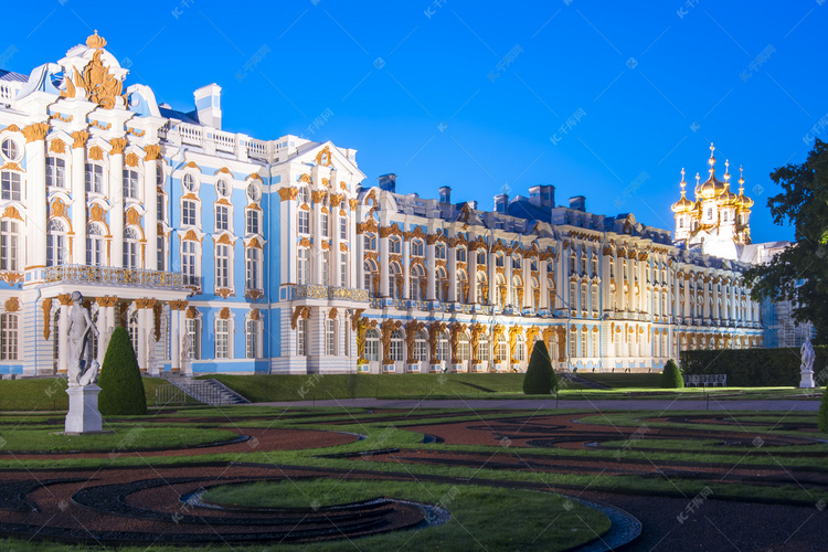 凯瑟琳宫在 Tsarskoe Selo (普希金) 晚上, 圣彼得堡, 俄罗斯高清摄影大图-千库网