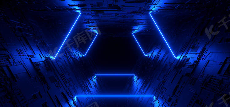 Neon Cyber Blue Glowing Vibrant Sci Fi Futuristic Tunnel Corridor Alien ...