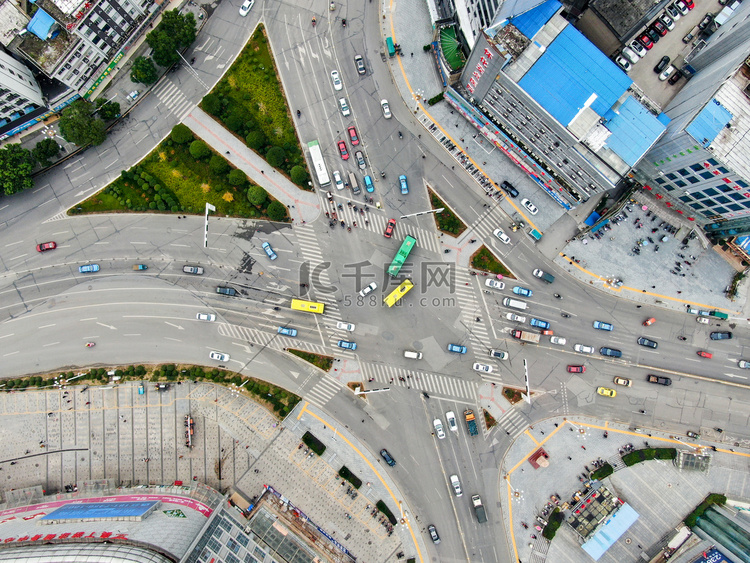 航拍十字交叉路高清摄影大图-千库网