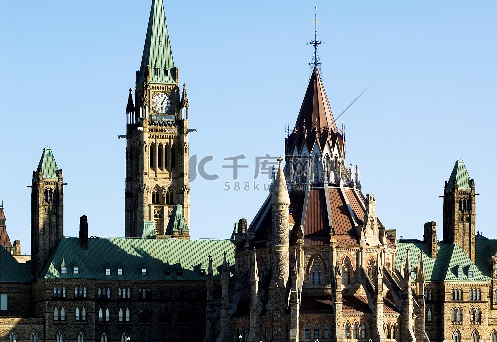 加拿大地标，议会图书馆和渥太华的和平塔。高清摄影大图-千库网